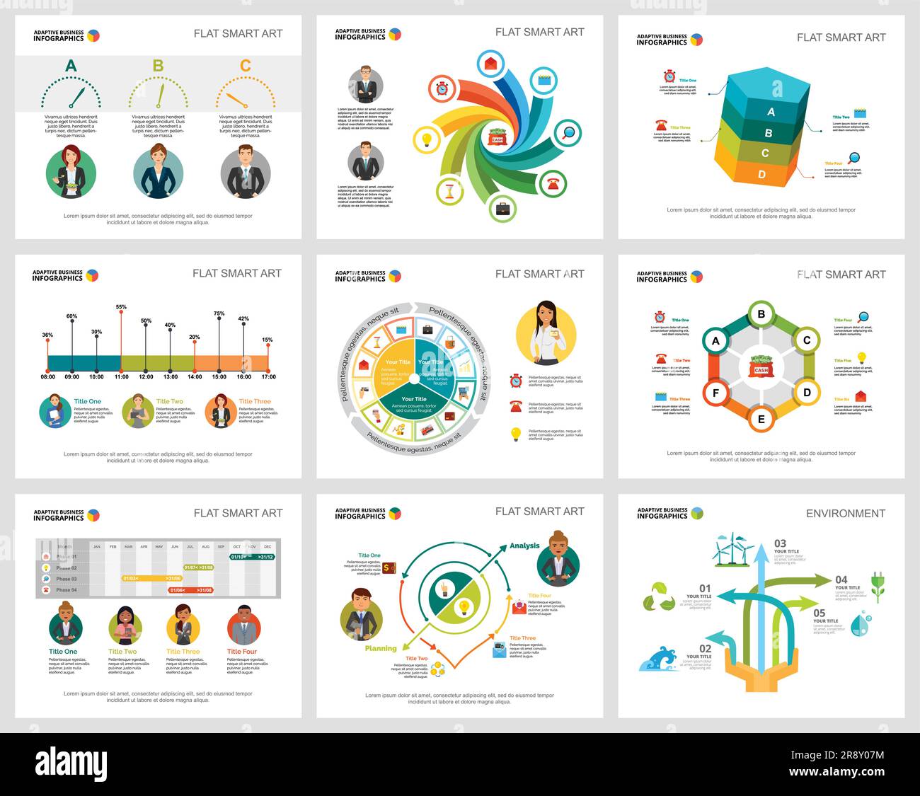 Colorful environment and business concept infographic charts set Stock ...