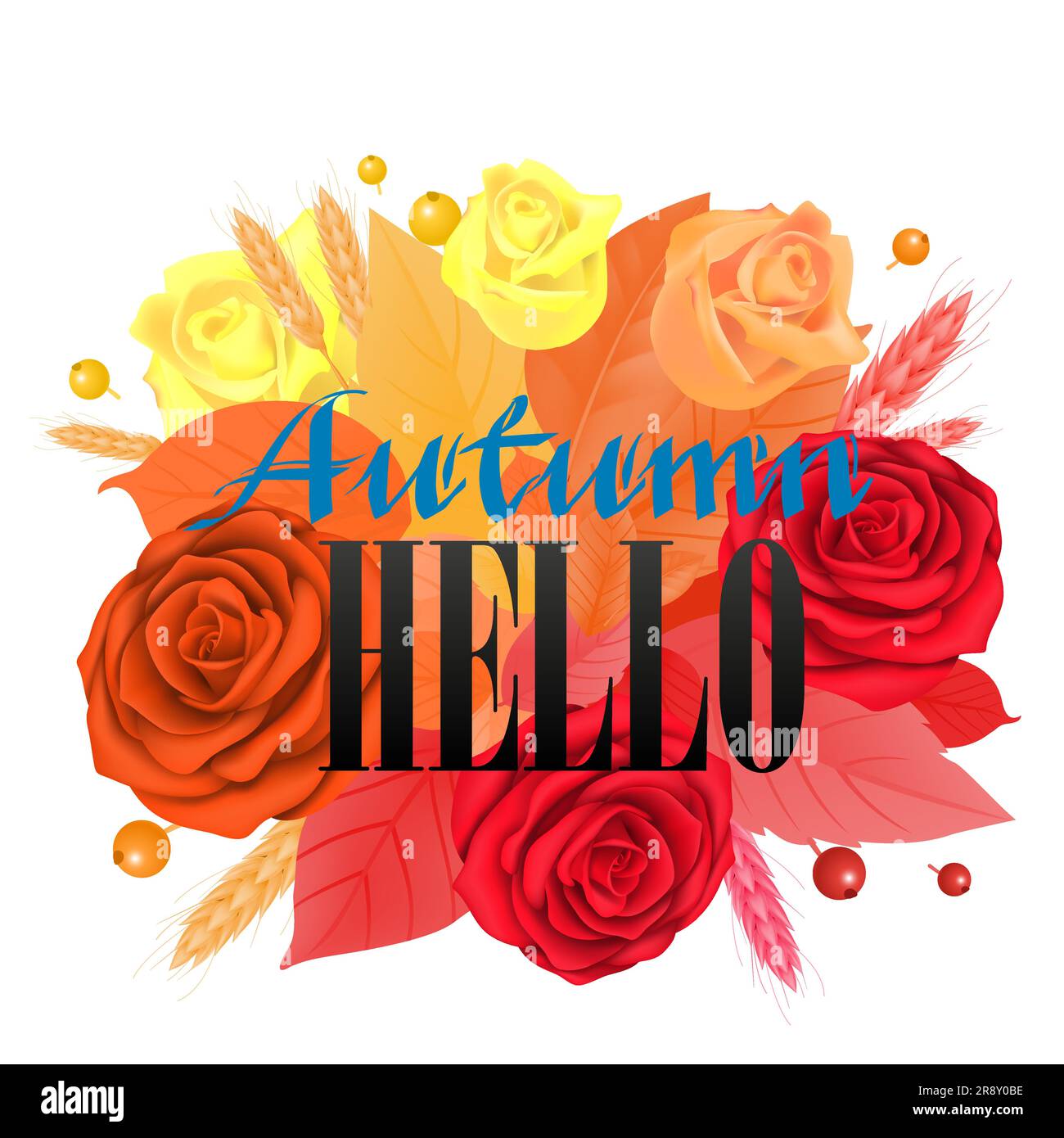 Autumn hello lettering with bright roses Stock Vector Image & Art - Alamy