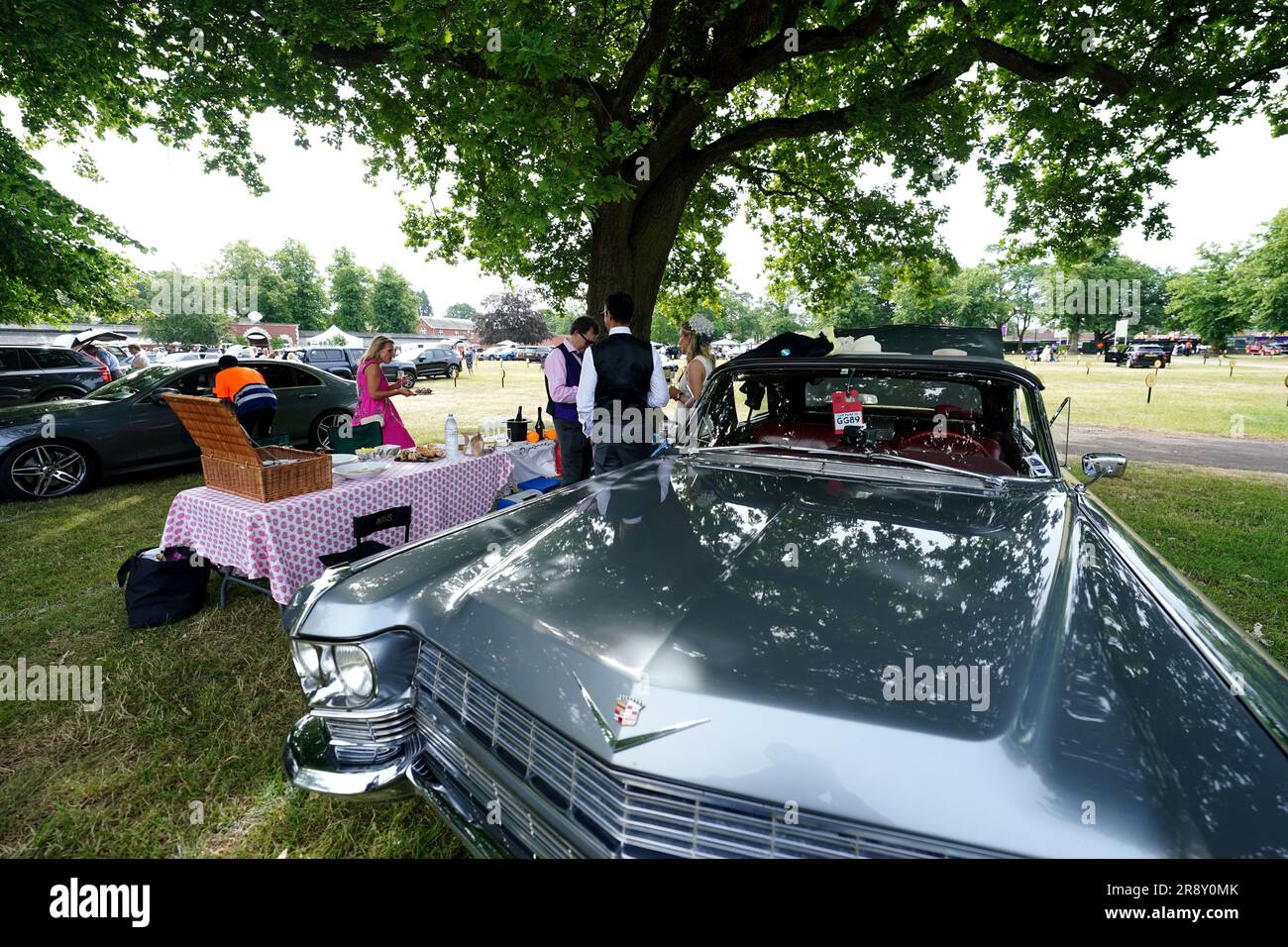 Racegoers enjoy a picnic in the Car Park during day four of Royal Ascot ...