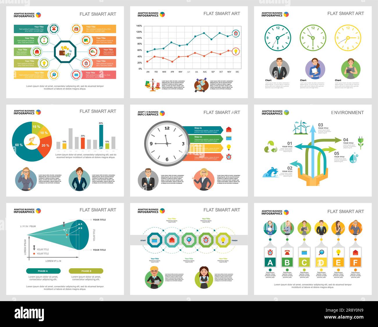 Colorful analysis charts set for presentation slide templates Stock ...