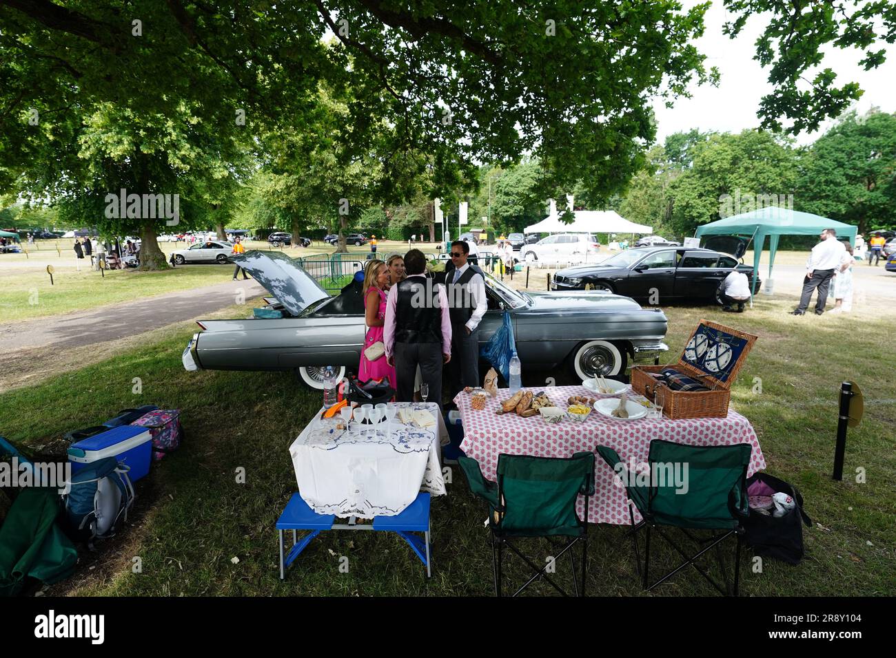 Racegoers enjoy a picnic in the Car Park during day four of Royal Ascot ...