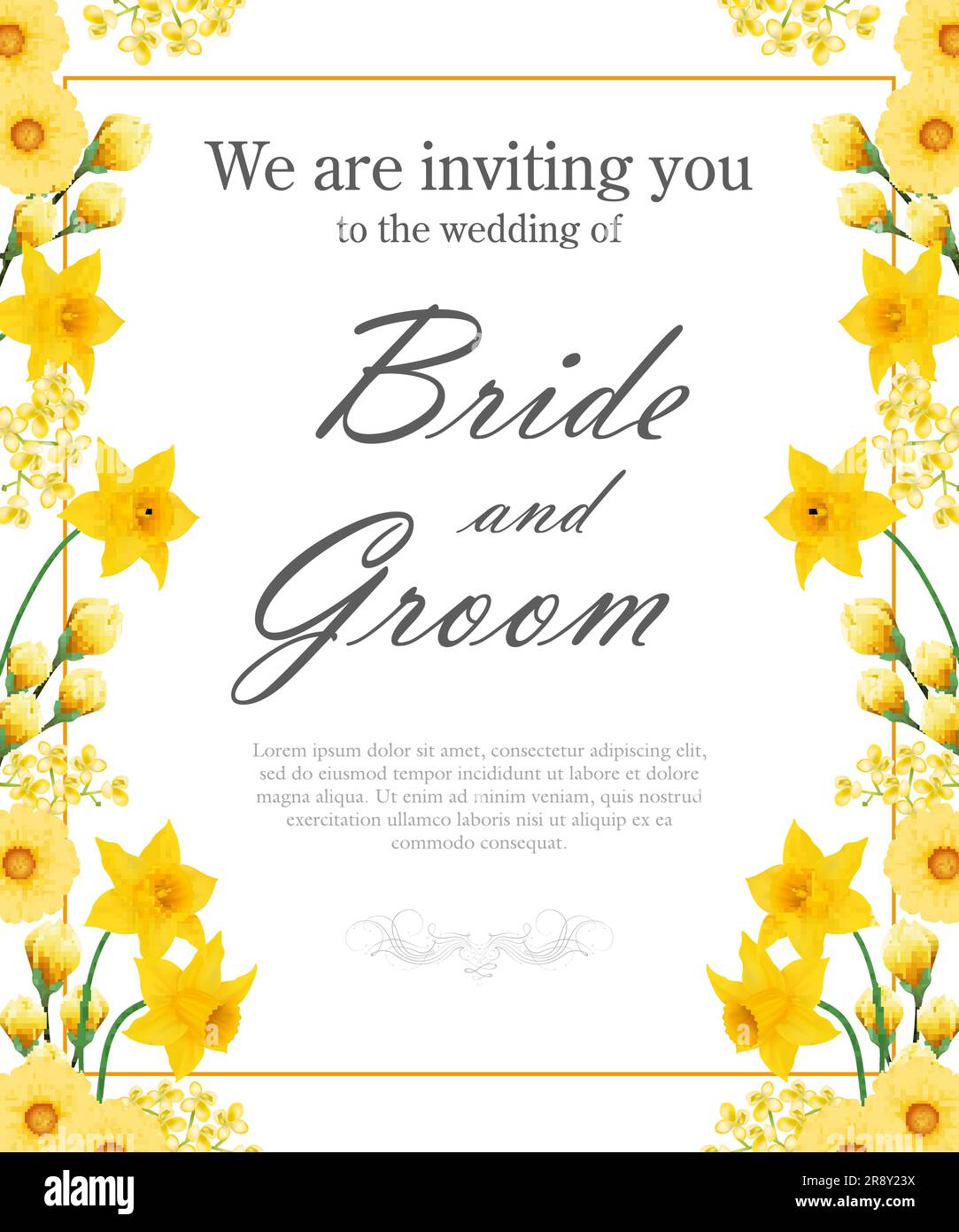 Wedding invitation design with yellow daffodils and gerberas Stock ...