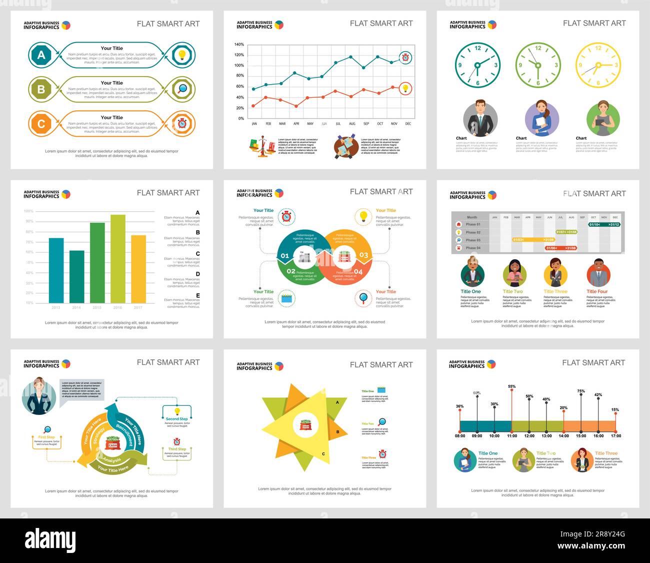 Colorful analytics or planning concept infographic charts set Stock ...