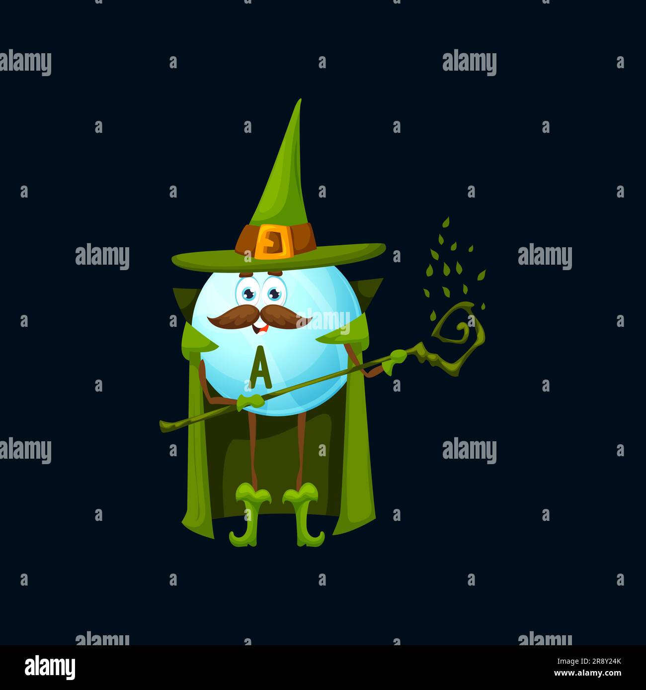 Cartoon vitamin A sorcerer character. Vector retinol capsule holding ...