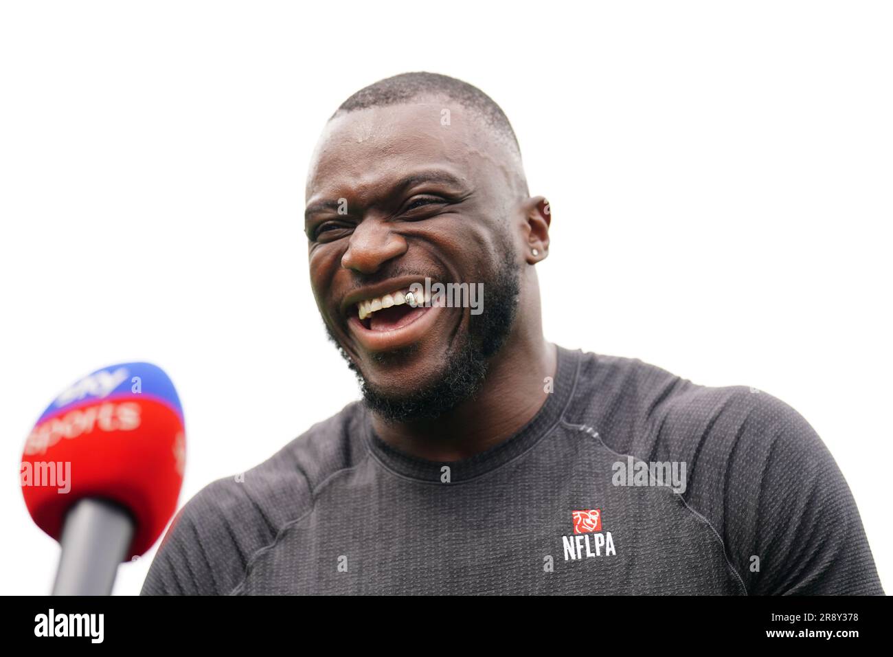 Efe Obada from the NFL team Washington Commanders reacts during of a ...
