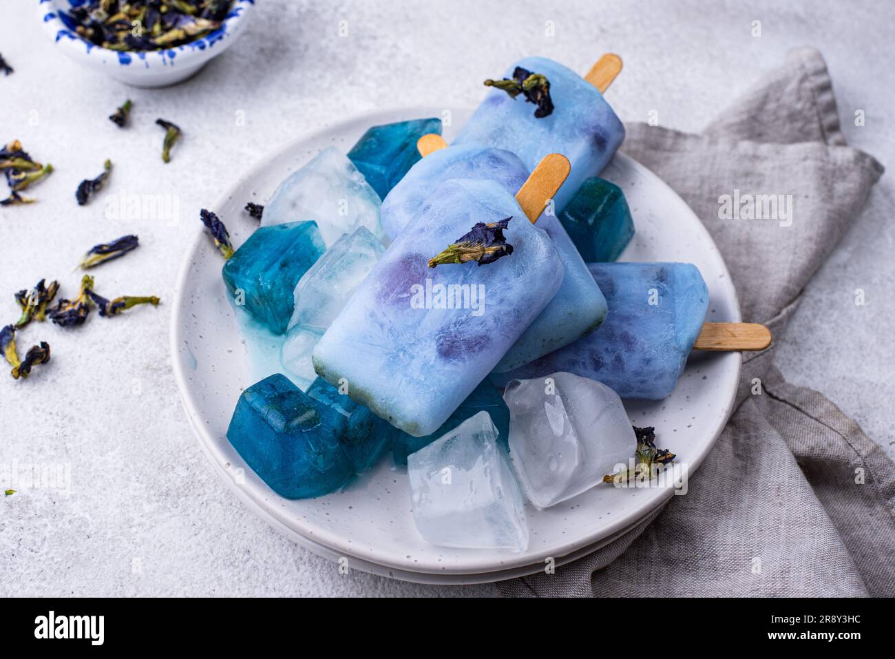 Blue ice cream popsicle from Butterfly pea Stock Photo - Alamy