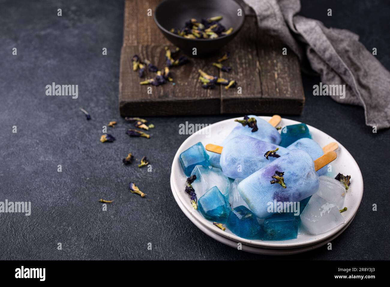 Blue ice cream popsicle from Butterfly pea Stock Photo - Alamy