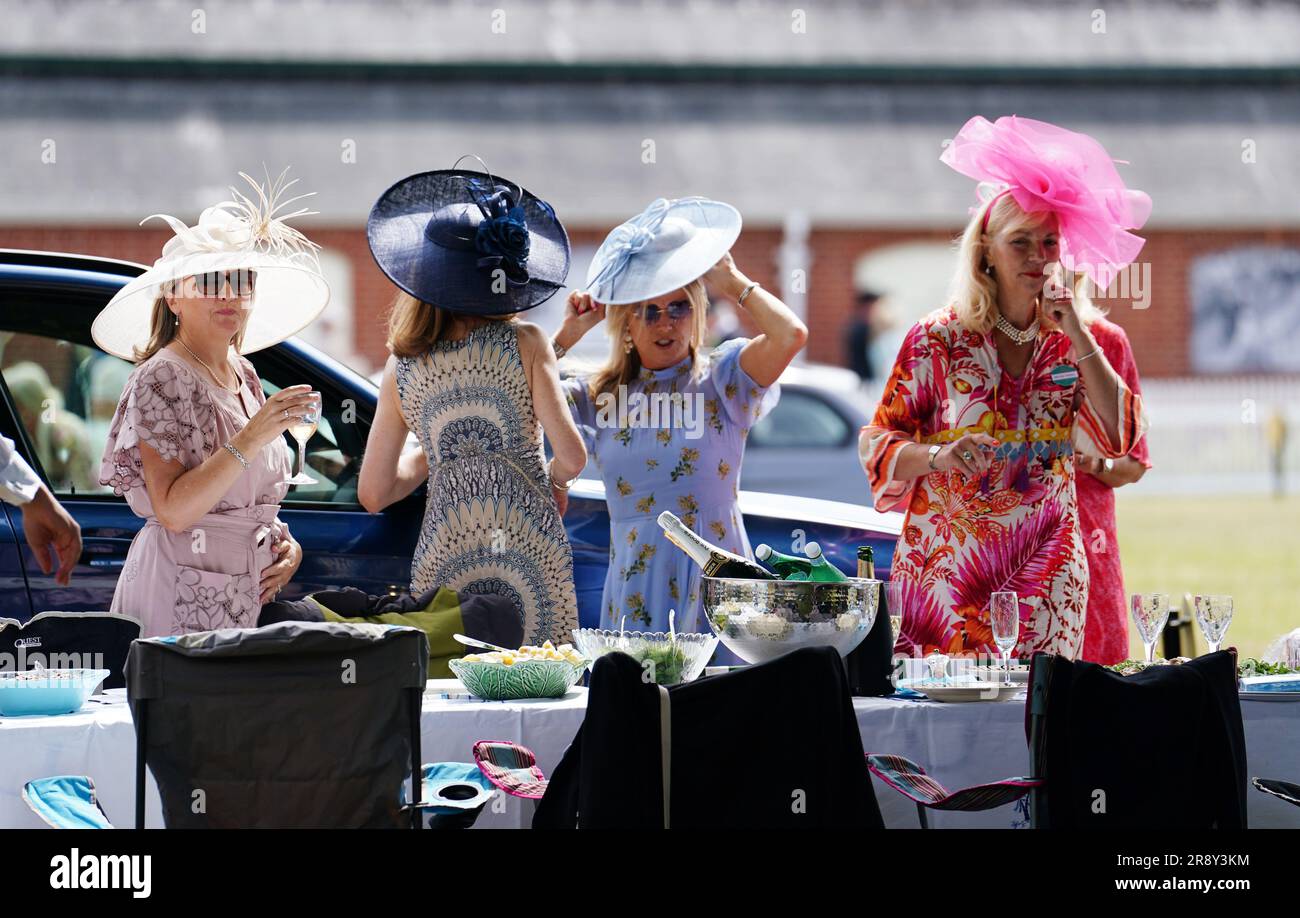 Racegoers enjoy a picnic in the Car Park during day four of Royal Ascot ...