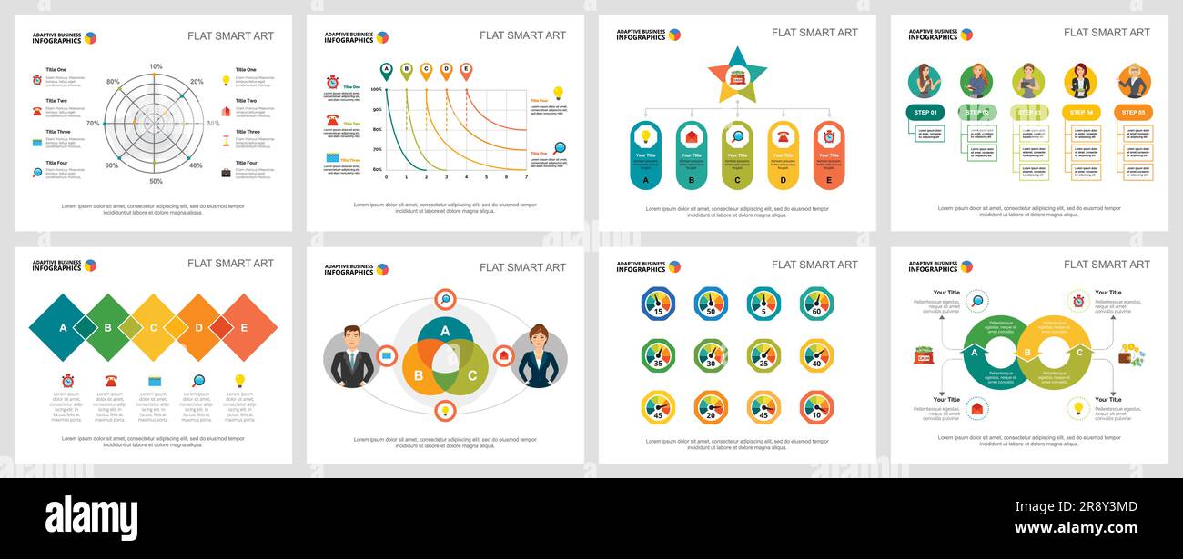 Colorful marketing and planning concept infographic charts set Stock ...