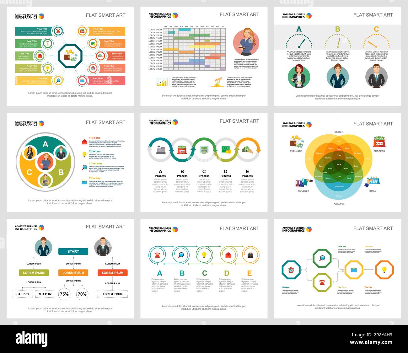 Colorful planning and strategy concept infographic charts set Stock ...