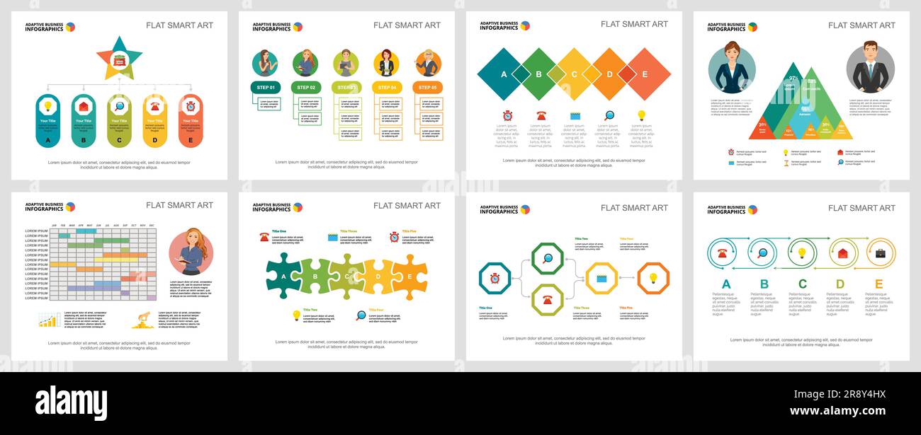 Colorful infochart diagrams set for presentation slide templates Stock ...