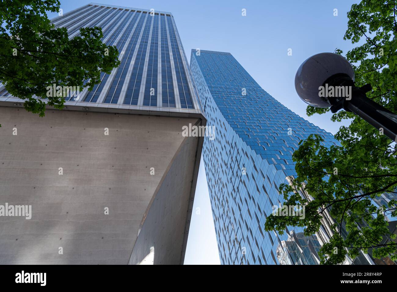 Looking up at the 41 story Rainier Tower also know as the Beaver ...