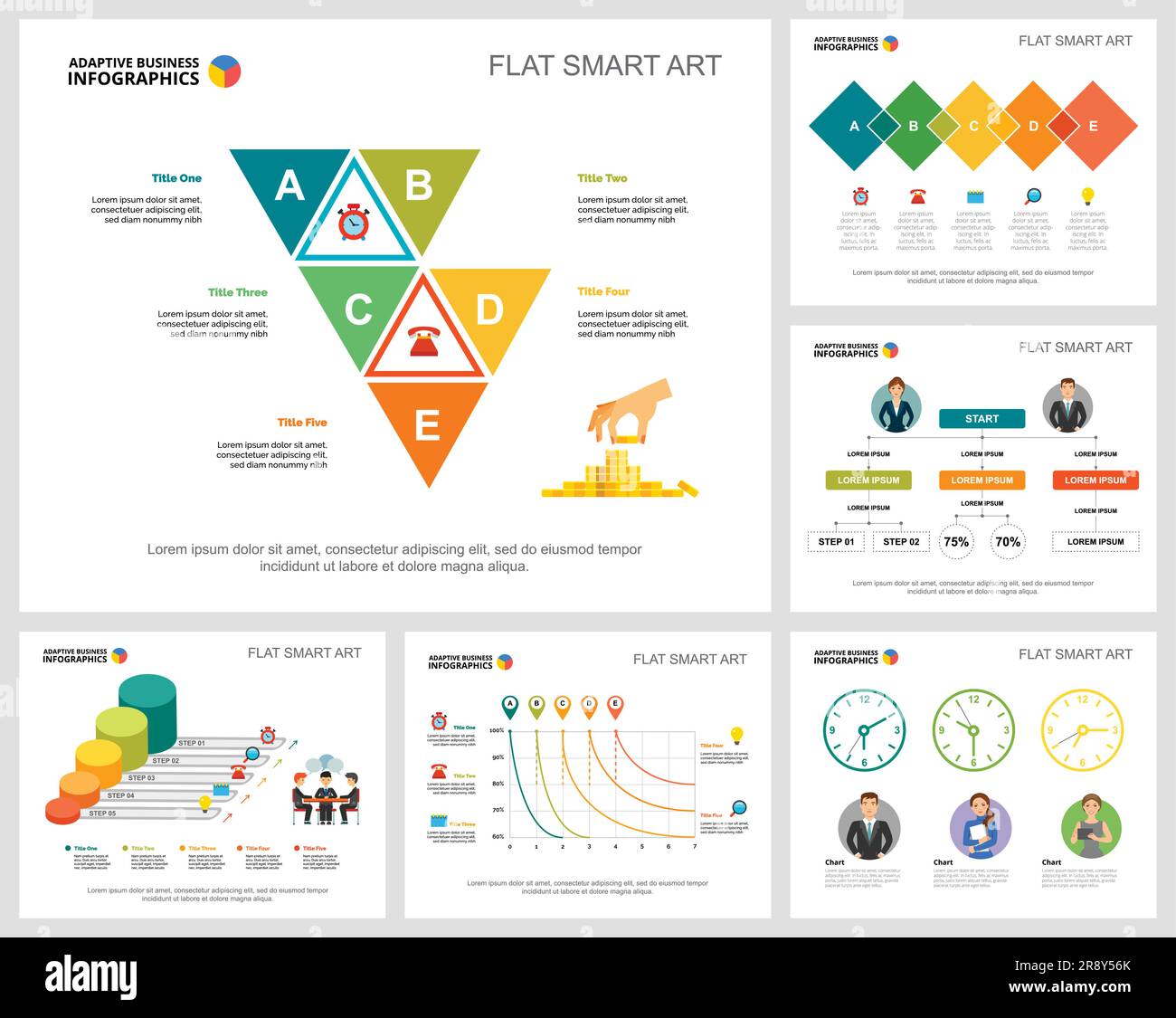 Colorful teamwork or planning concept infographic charts set Stock ...