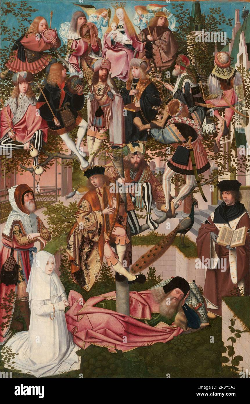 The Tree of Jesse, c.1500. Jesse lies sleeping on the grass in a walled ...