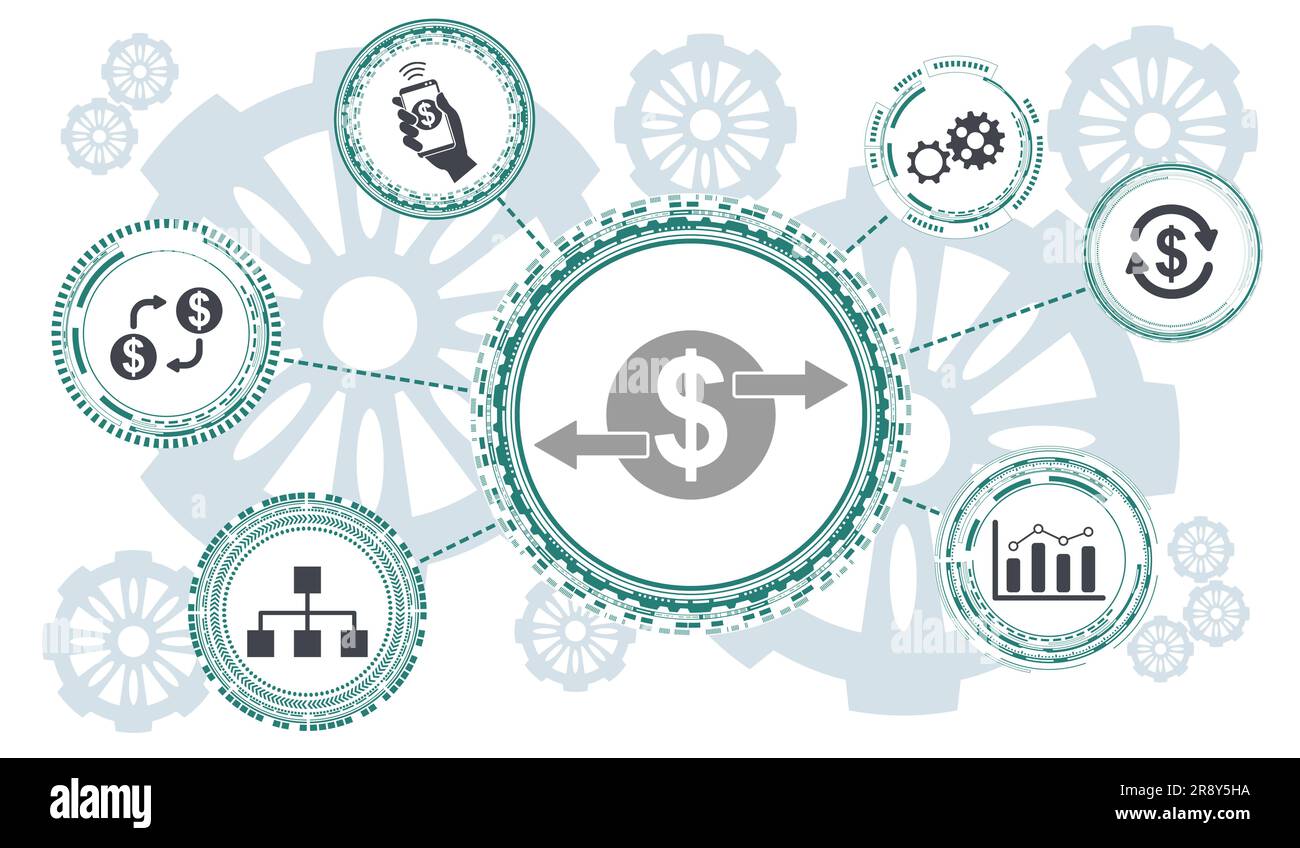 Concept of money transfer with connected icons Stock Photo - Alamy