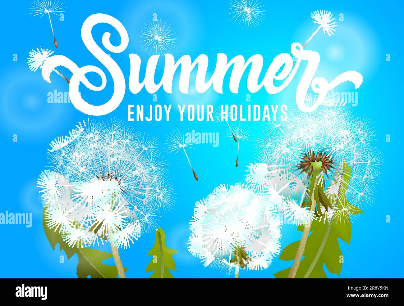 Summer enjoy your holidays banner design with blowing dandelions Stock ...