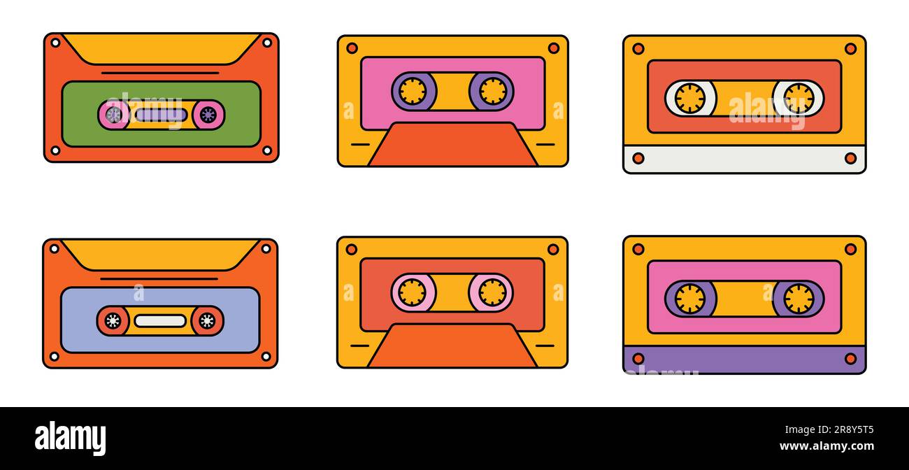 Set of trendy hipster retro music elements. Collection stickers of ...