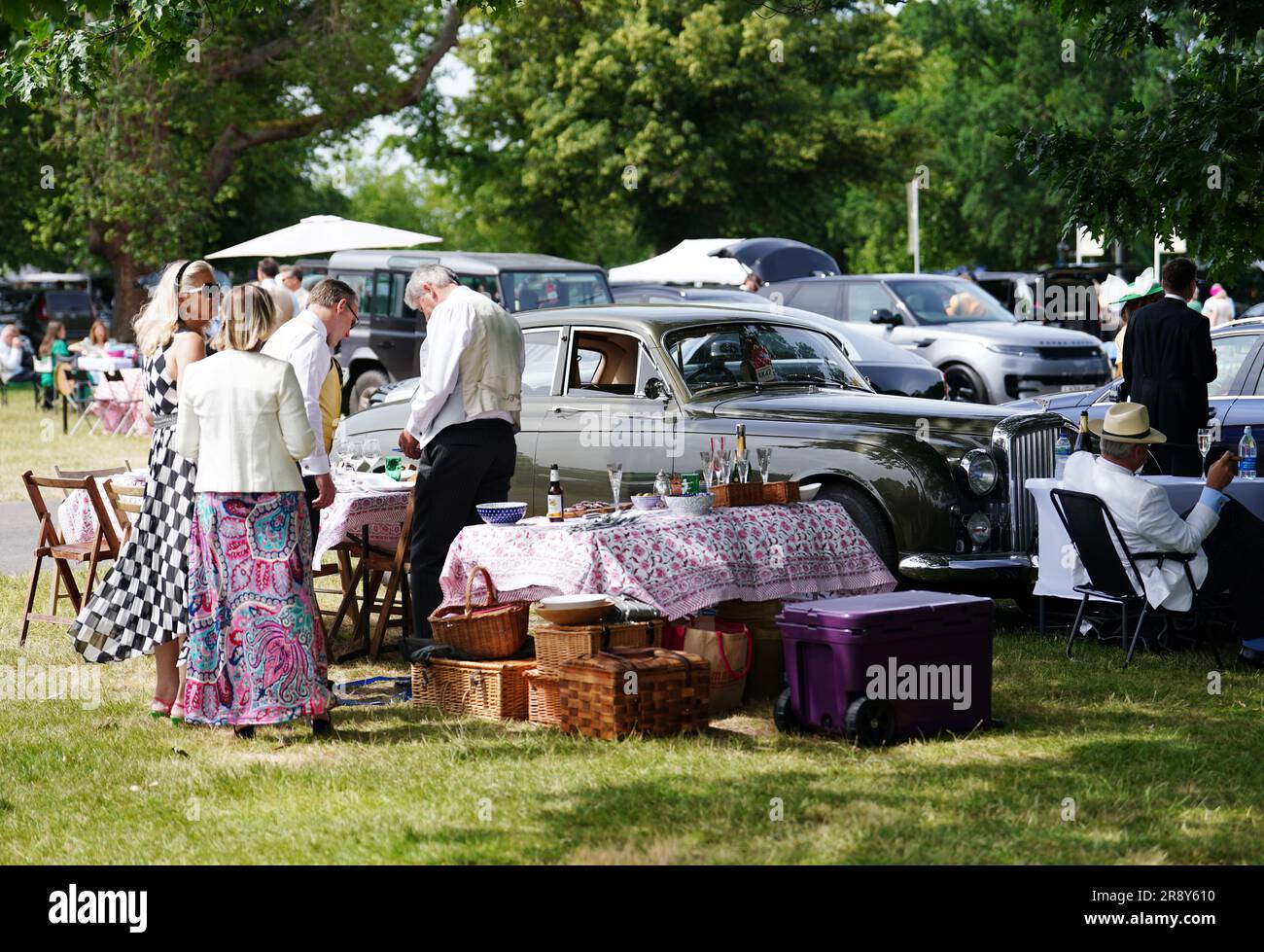 Racegoers enjoy a picnic in the Car Park during day four of Royal Ascot ...