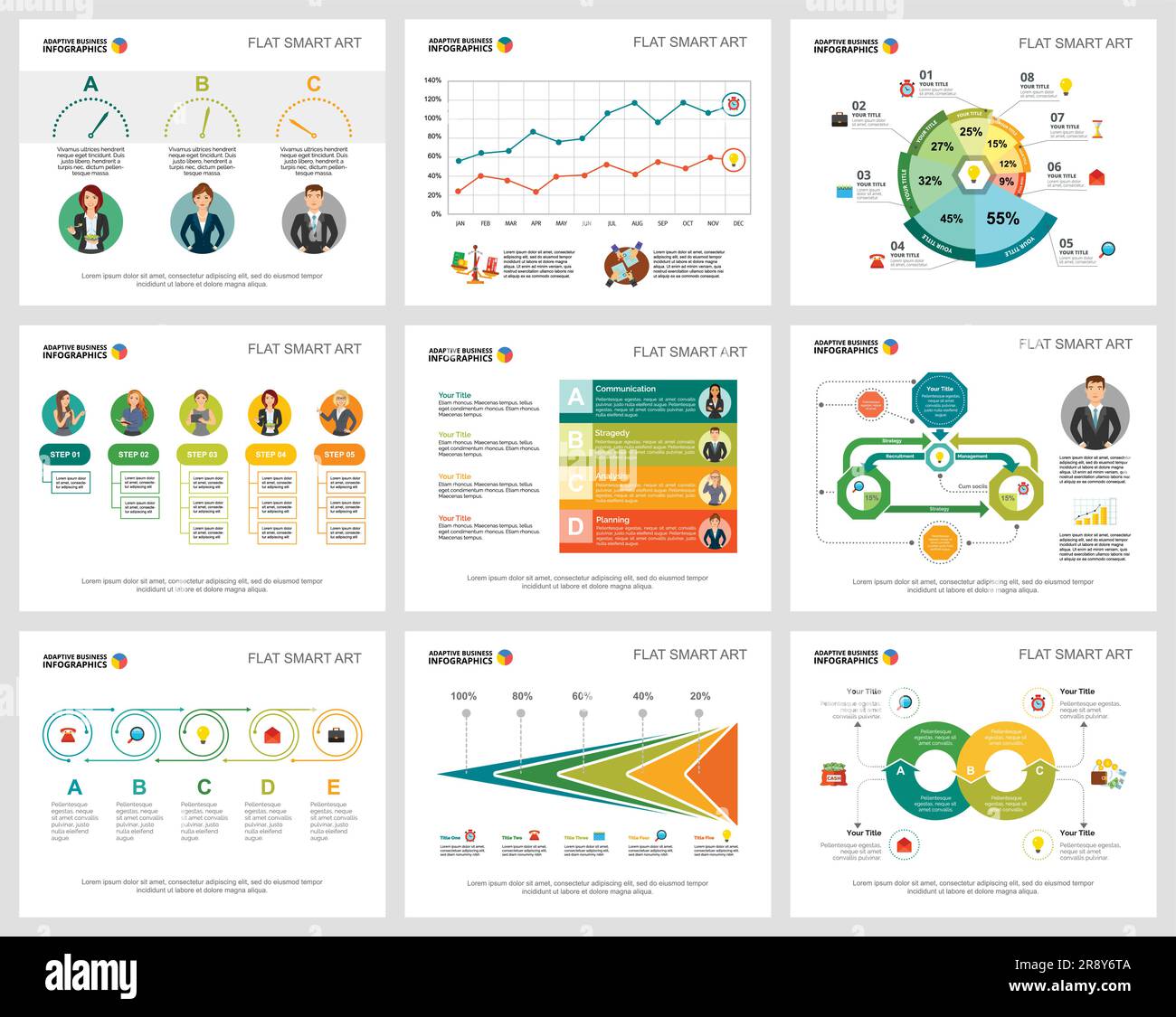 Colorful marketing or production concept infographic charts set Stock ...