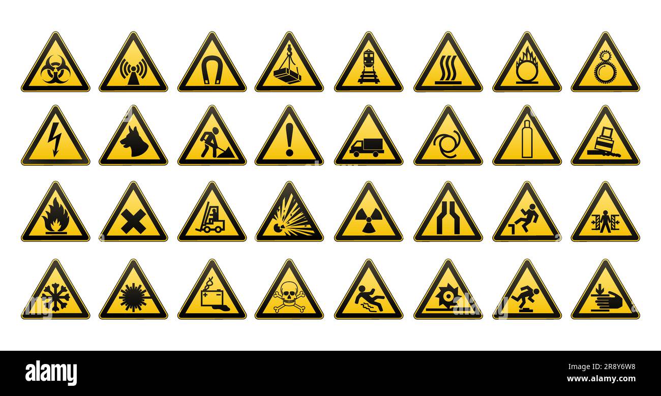 Warning signs large set. Big collection. Safety in workplace. Yellow ...