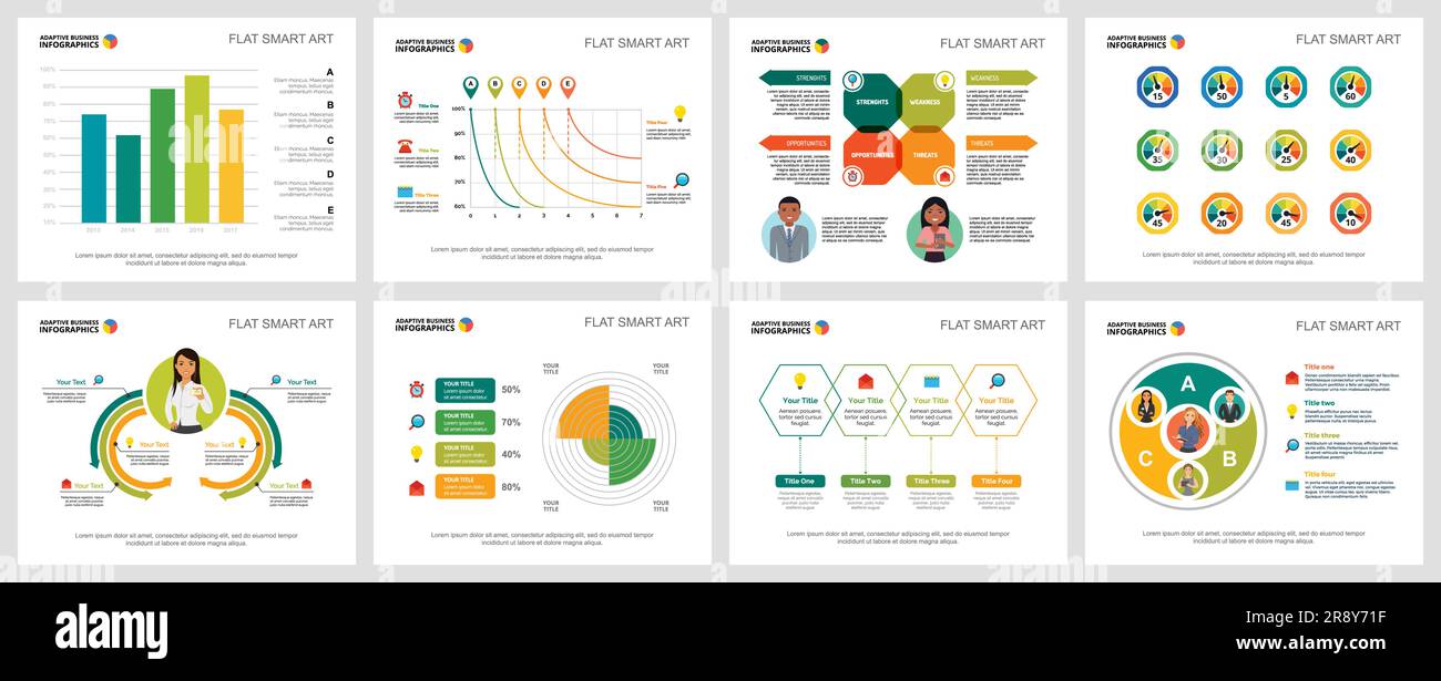 Colorful research and planning infographic charts set Stock Vector ...