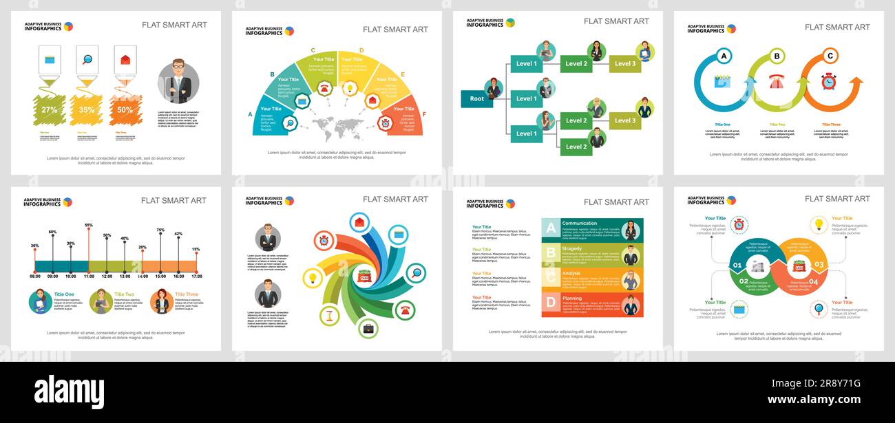 Colorful strategy charts set for presentation slide templates Stock ...