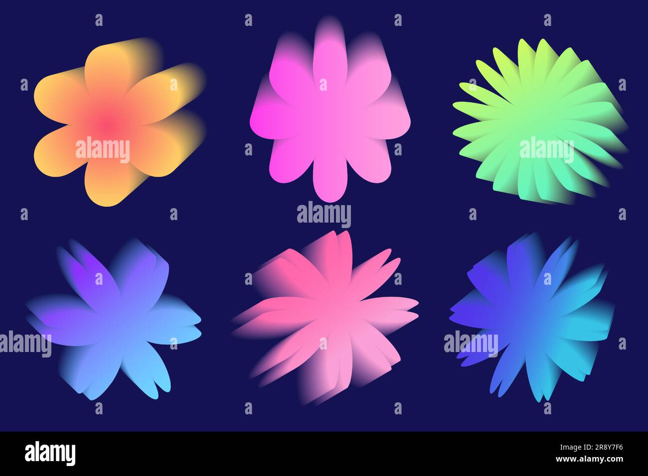 Y2k gradient flowers. Holographic soft aura. Blurred aesthetic shapes ...
