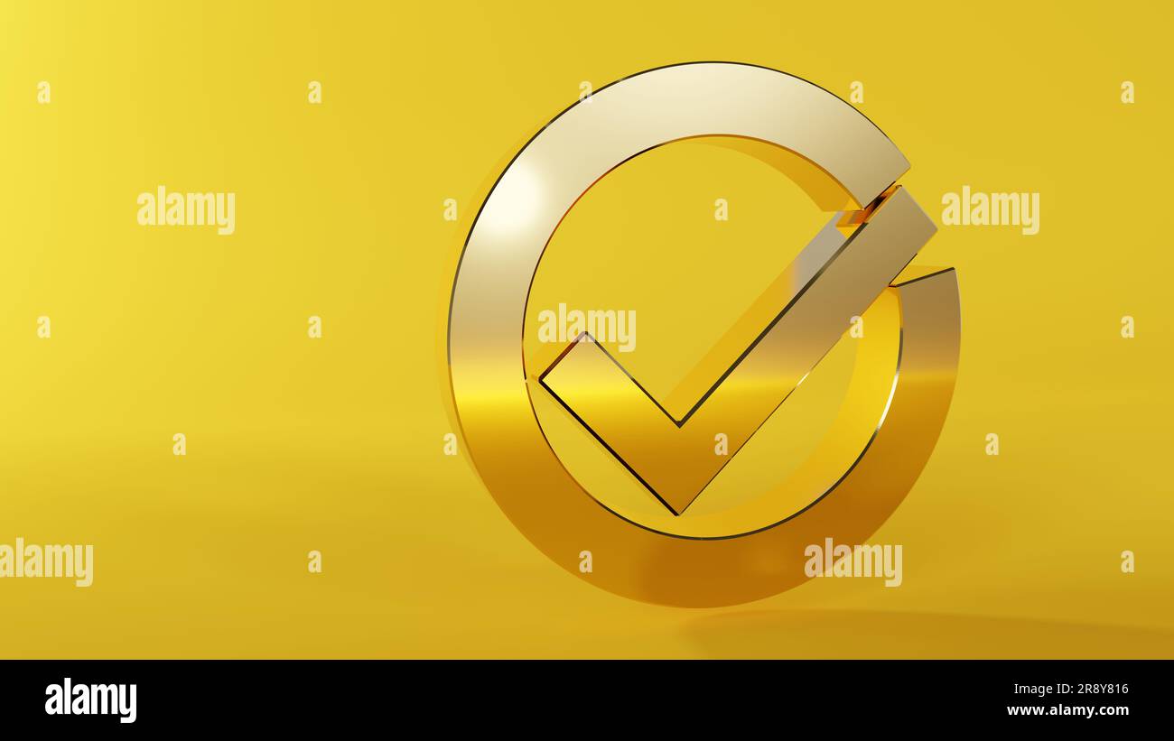 A gold checkmark on a yellow background signals a correct answer Stock ...