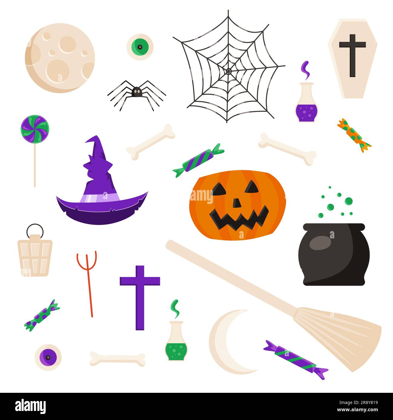 Vector set of spooky Halloween symbols isolated. Cobweb and spider ...