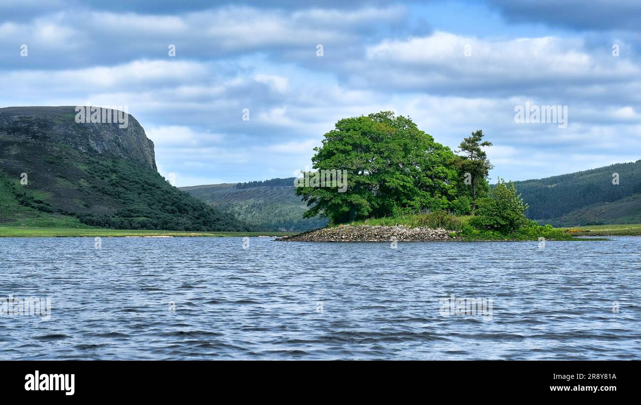 Loch Brora with memorial island and Carrol Rock Stock Photo - Alamy
