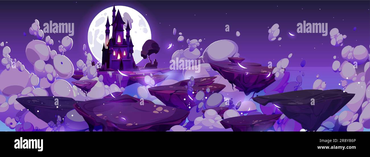 Mystery floating rock islands, fantasy sky road to magic castle vector ...