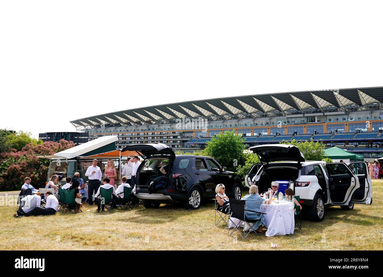 Racegoers enjoy picnics in the car park during day four of Royal Ascot ...