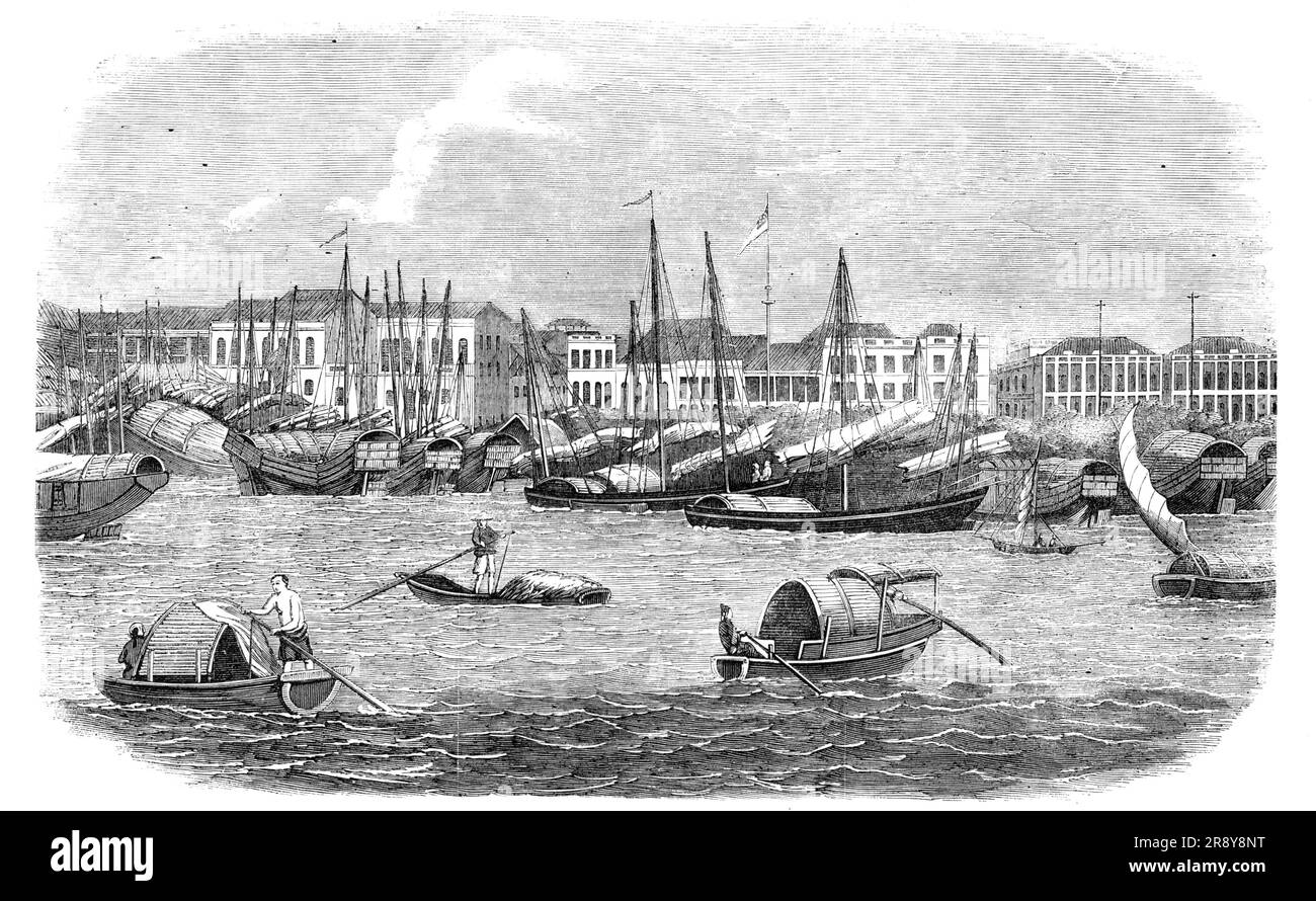 The British Factories at Canton, 1857. '...from a drawing by a Chinese ...