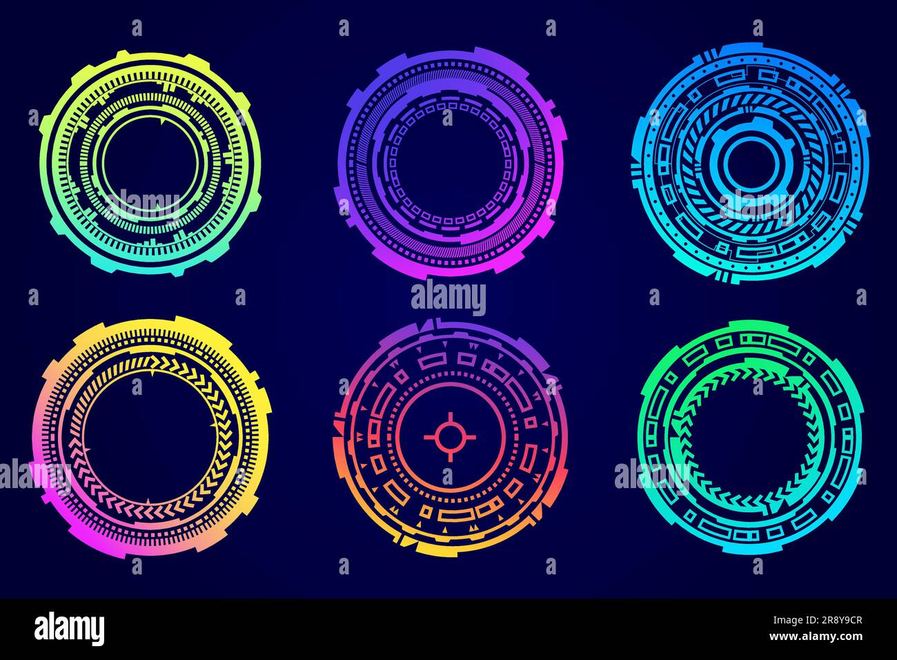 HUD futuristic elements. Abstract optical neon aim. Circle geometric ...