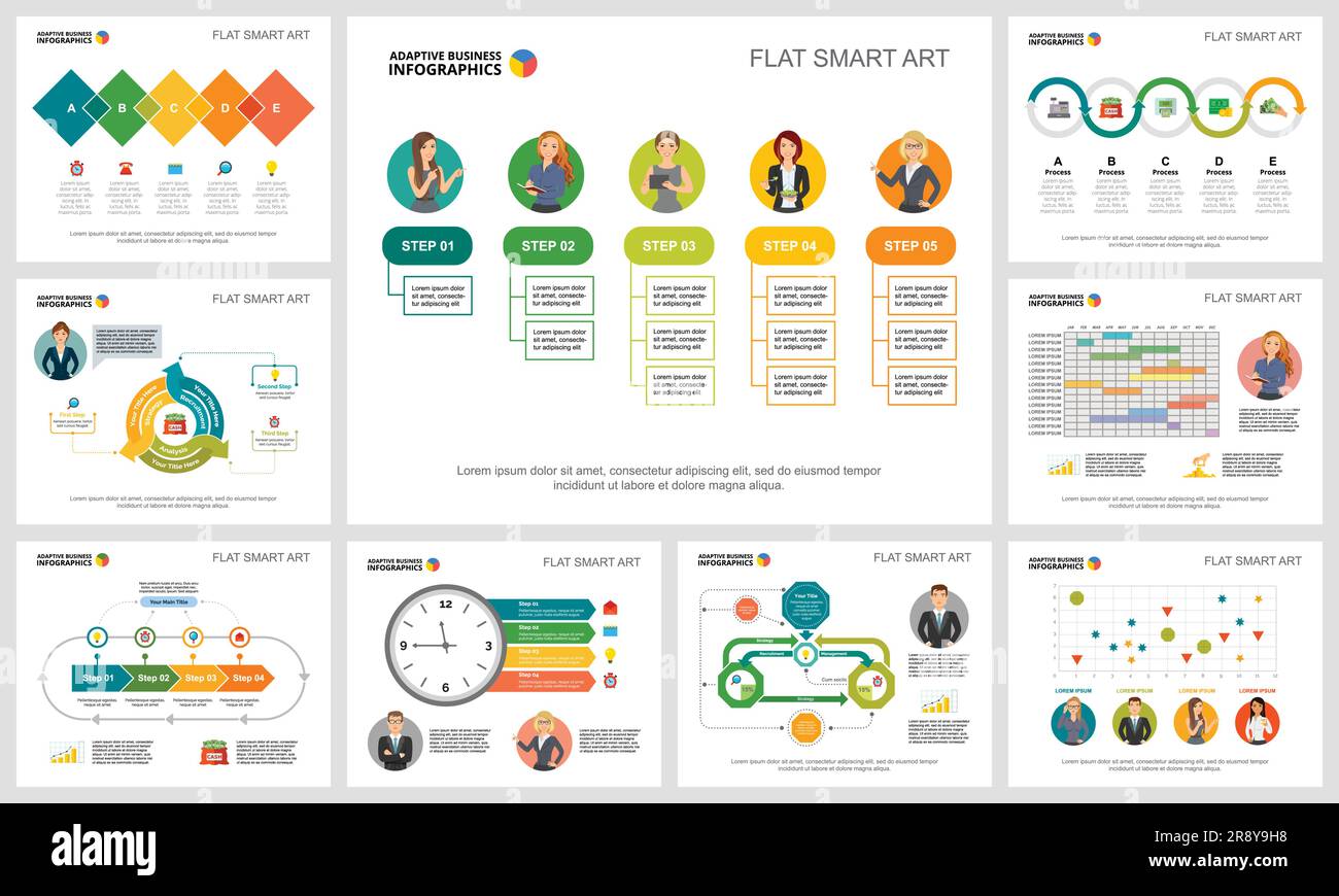Colorful management or planning concept infographic charts set Stock ...
