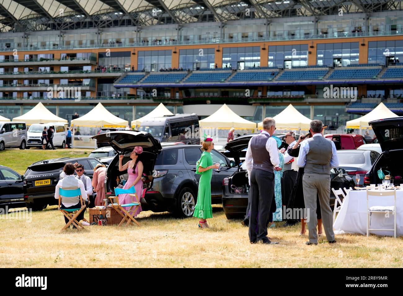 Racegoers enjoy picnics in the car park during day four of Royal Ascot ...