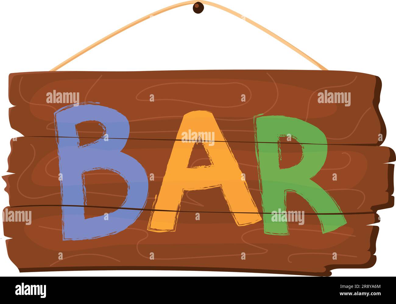 Wooden pointer in the bar. Summer signpost flat vector cartoon ...