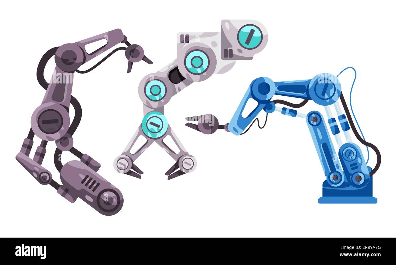 Robotic arm set collection in many color grey futuristic white and blue ...