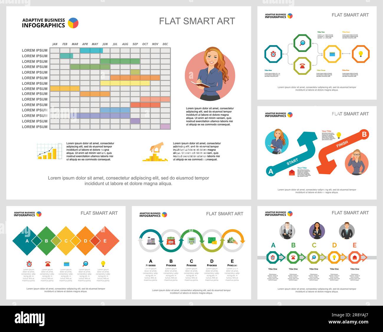 Colorful workflow or strategy concept infographic charts set Stock ...