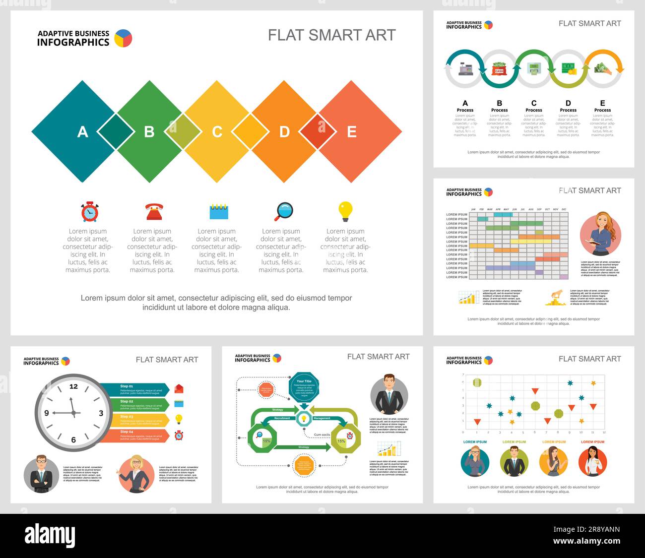 Colorful management or planning concept infographic charts set Stock ...