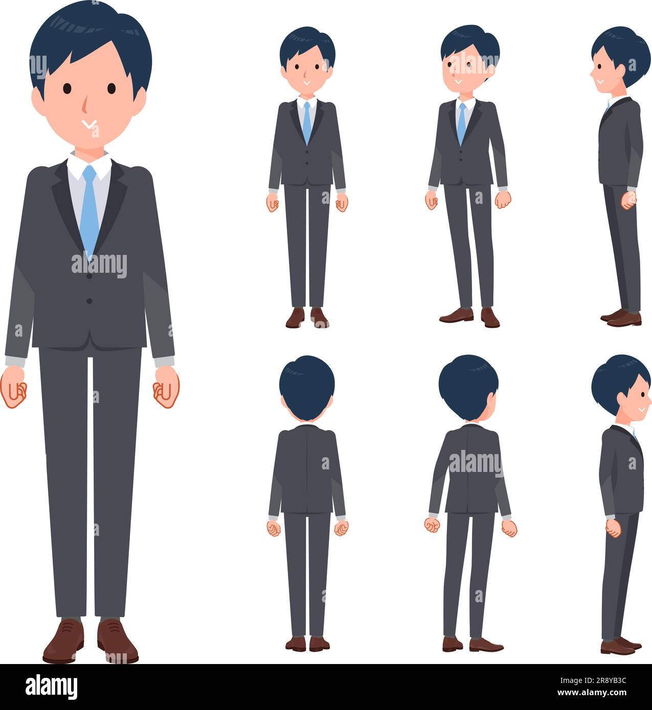 A set of businessman standing.Front, side and back angles.It's vector ...
