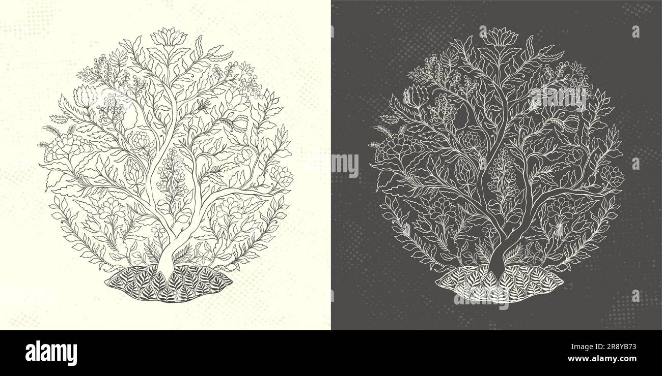 Mughal decorative ornamental tree. Vintage intricate traditional mughal ...