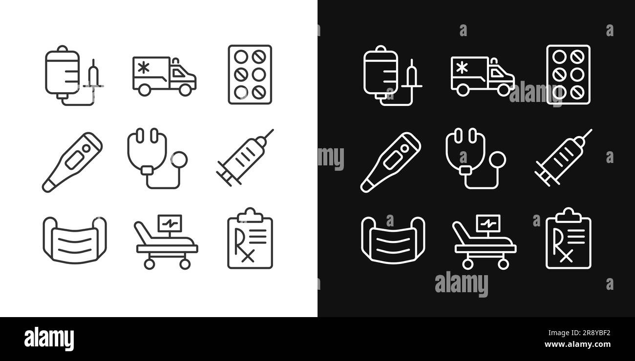 Medical equipment pixel perfect linear icons set for dark, light mode ... Medical equipment pixel perfect linear icons set for dark, light mode ...