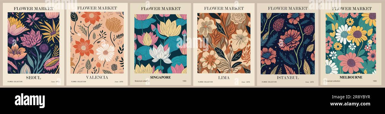 Set of abstract Flower Market posters vector art Stock Vector Image ...