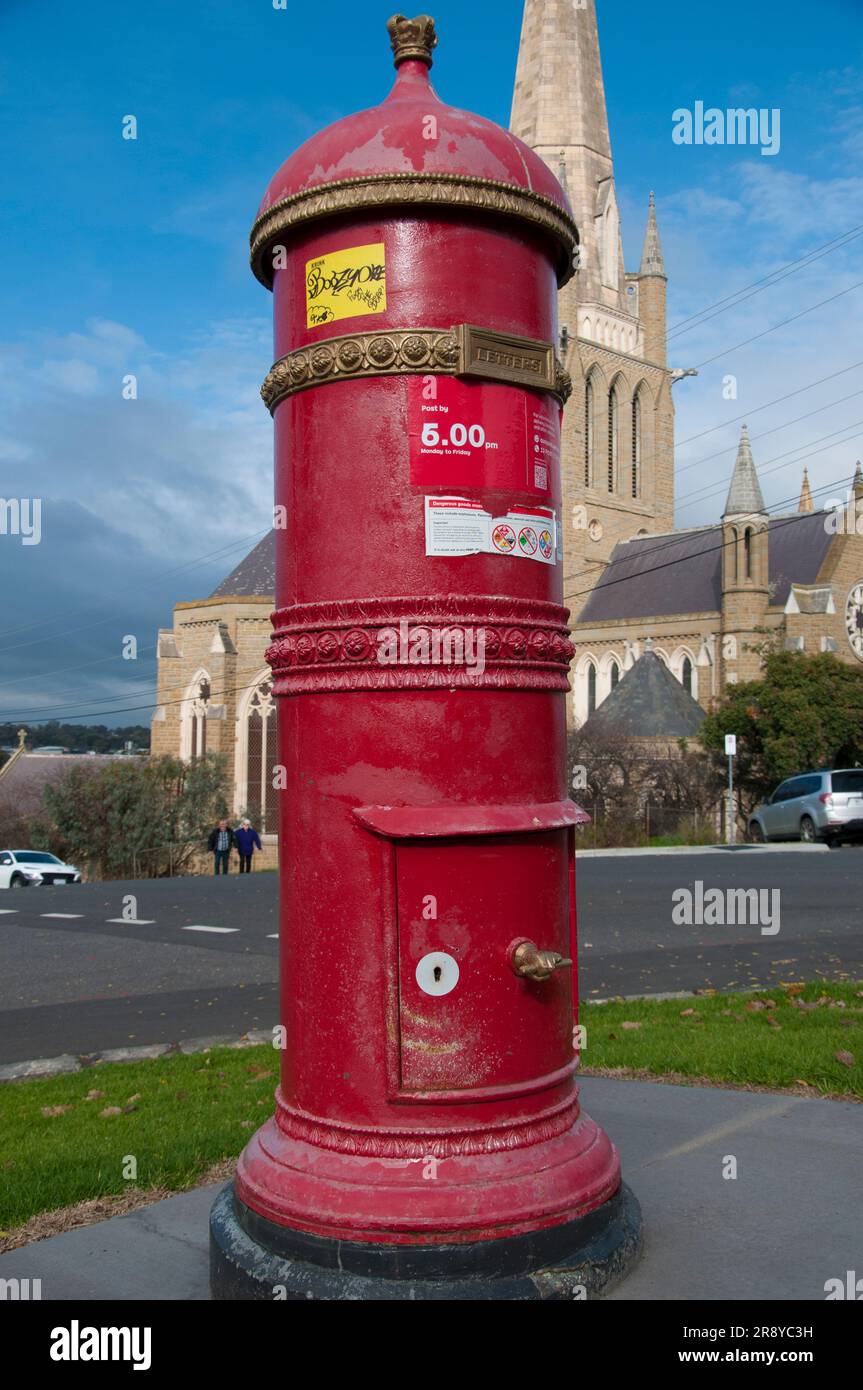 Historic pillar-style mail box in the goldfields city of Bendigo ...