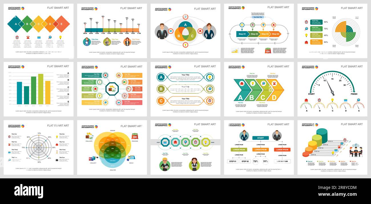 Colorful startup or strategy concept infographic charts set Stock ...