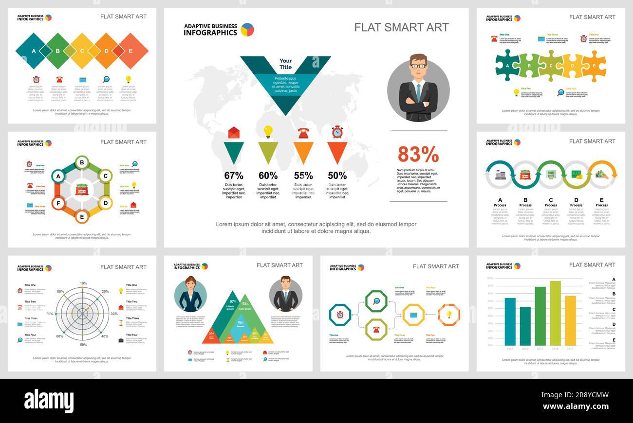Colorful finance or research concept infographic charts set Stock ...