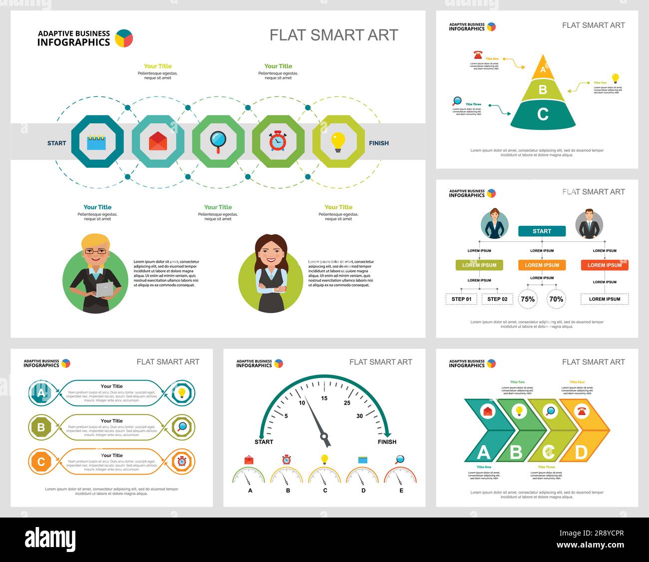 Colorful startup or workflow concept infographic charts set Stock ...