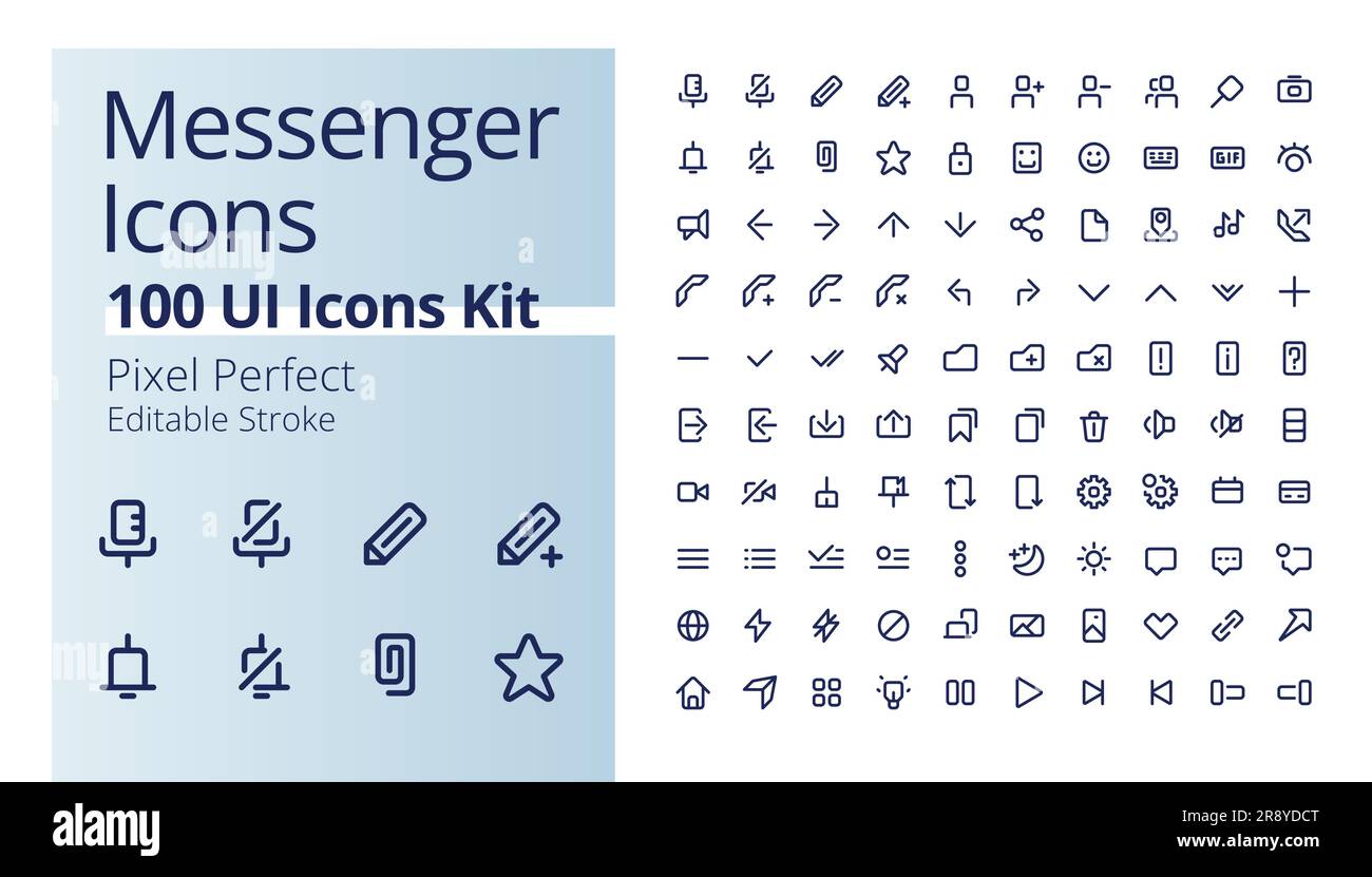 Messenger application pixel perfect linear ui icons kit Stock Vector Image & Art - Alamy