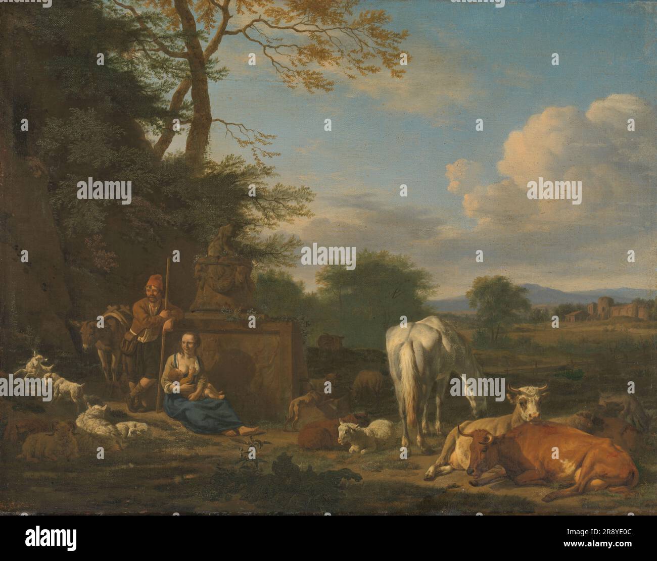 Arcadian Landscape with resting Shepherds and Animals, 1664 Stock Photo ...